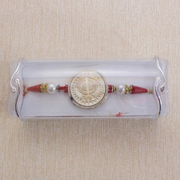 Send Metallic Khanda Rakhi with Chocolate Tray Online