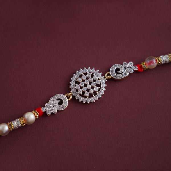 Send Round AD Stone Designer Rakhi Online