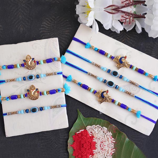 Send Gorgeous Blue Rakhi Set of 8 Online