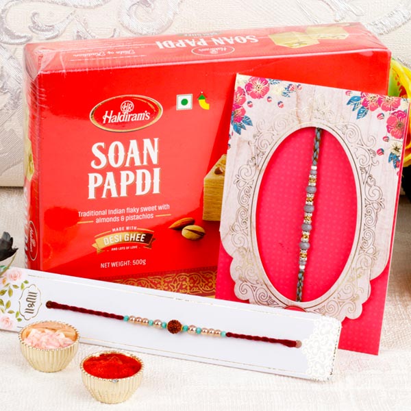 Send Delightful Rakhi Set with Soan Papdi Online