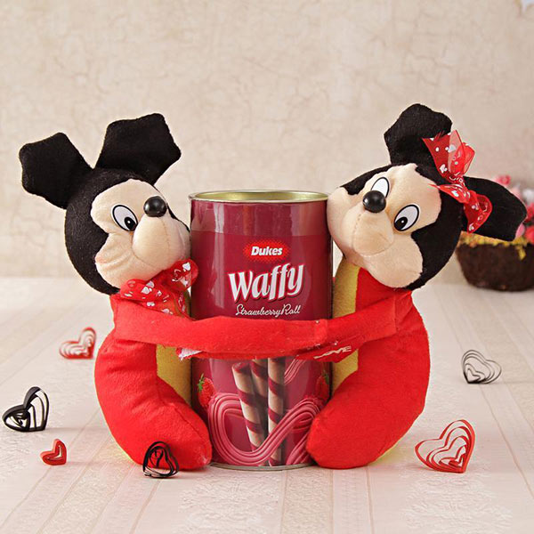 Send Hugging Mickey Mouse and Wafer Roll Hamper Online